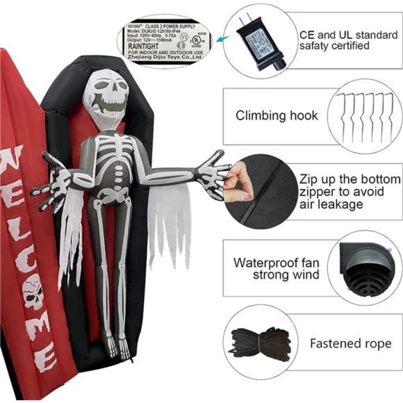 Holiday | Halloween Inflatable 6ft Coffin Skeleton Skull With Builtin ...